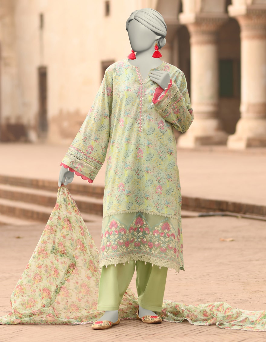 Junaid Jamshaid 3PC-JLAWN-S-25-840 Green Lawn Embroidered Shades Of Su – Sara Clothes