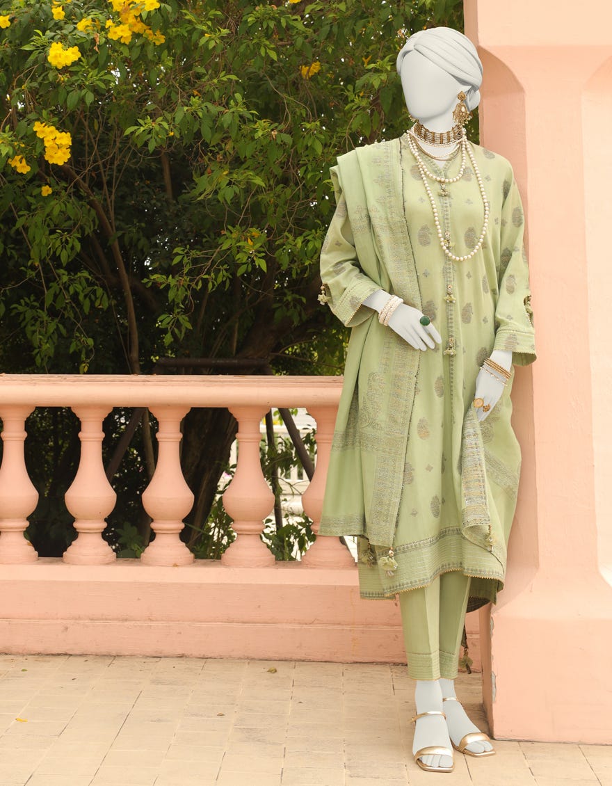 Junaid Jamshaid Green Jacquard 3PC | JLAWN-S-24-342 Riwayat-04 Eid Ul ...
