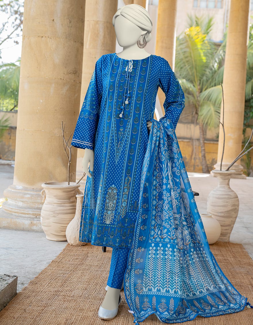 Junaid Jamshaid Blue 3 PC | JLAWN-S-24-467 Casuals Eid Prets Collectio ...