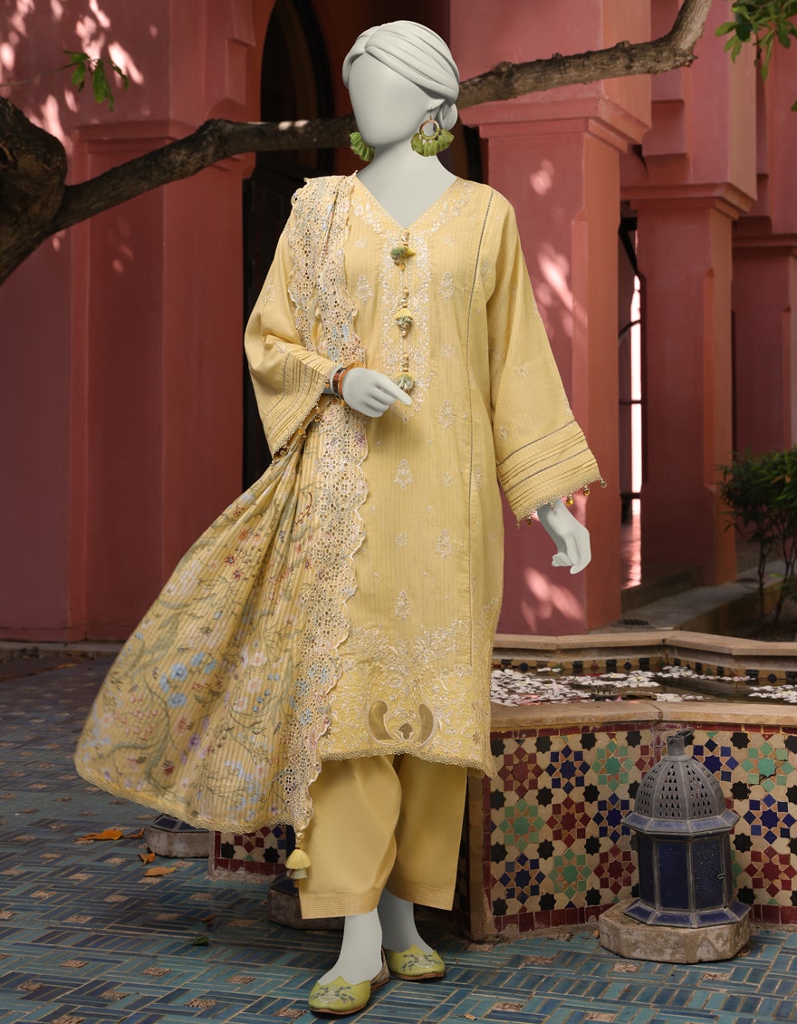 Junaid Jamshaid 3PC-JLAWN-S-25-3160 Cream Jacquard Embroidered Shades – Sara Clothes