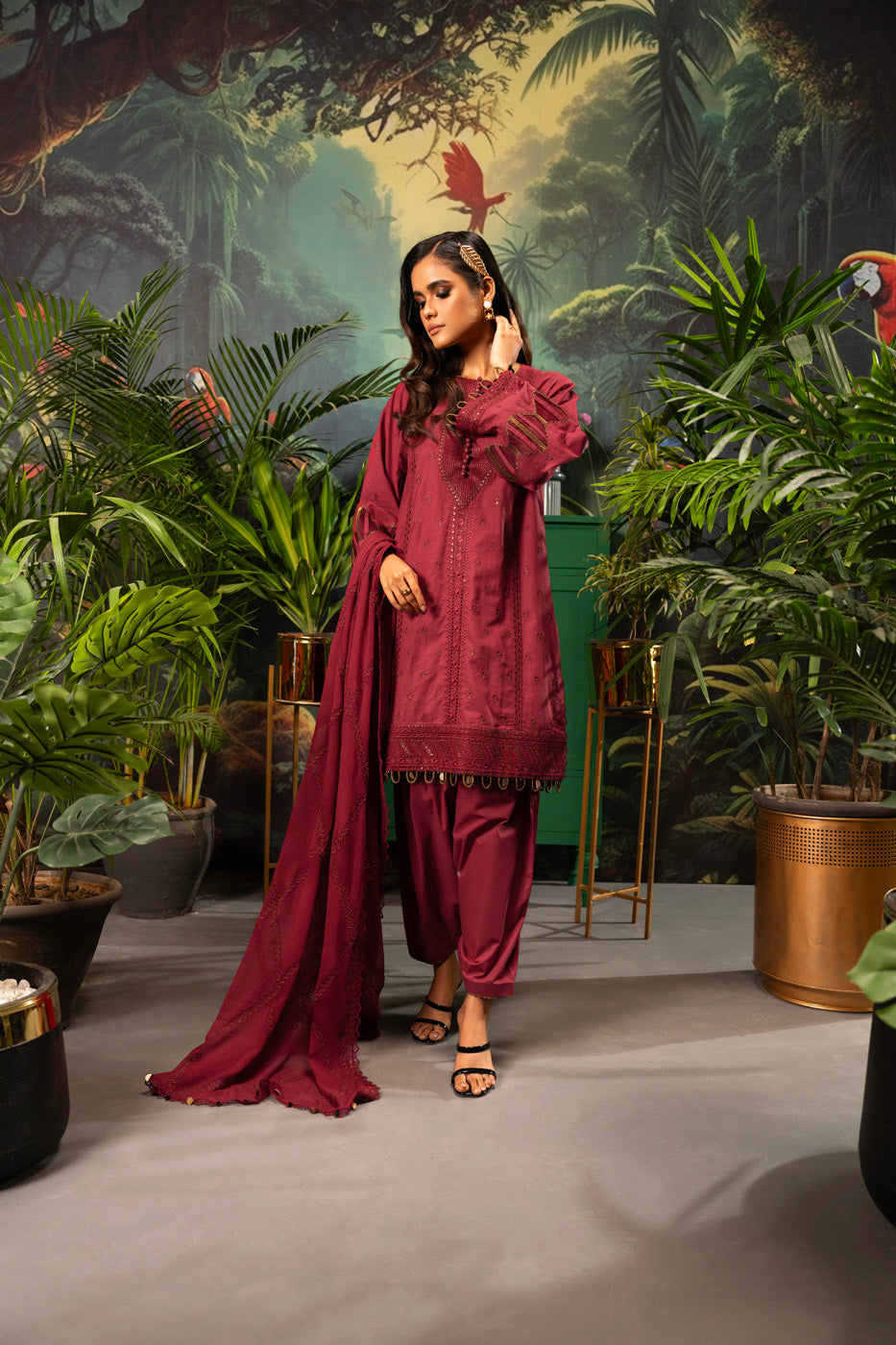 Alkaram Studio EC-12-24-Maroon Luxury Lawn Collection 2024 – Sara Clothes