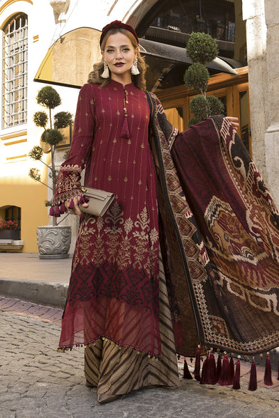 Maria B DL-807-Maroon and Beige Linen Collection 2020 – Sara Clothes
